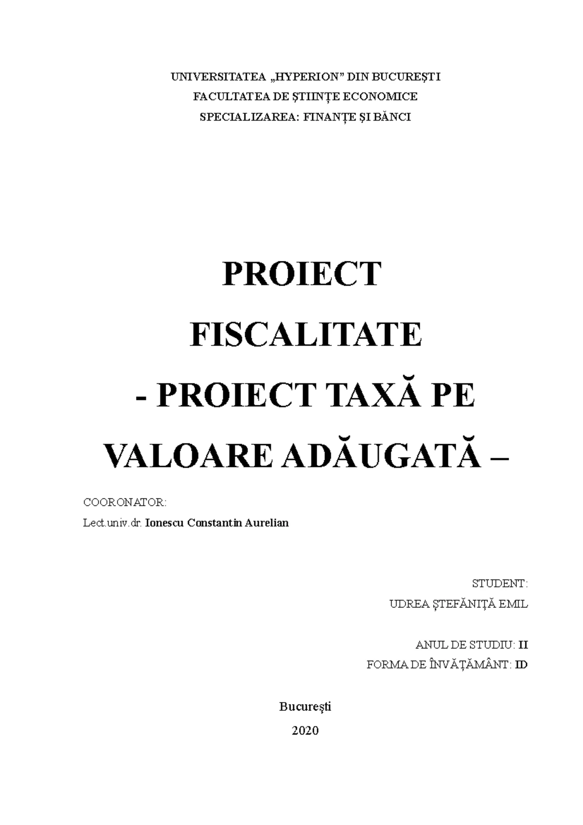 Proiect Finante Corporative Udrea Stefanita - UNIVERSITATEA HYPERION ...