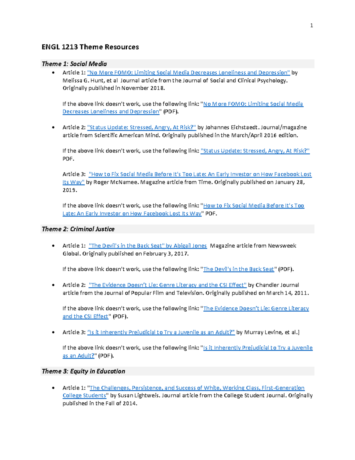 ENGL 1213 Theme Resources: Social Media, Criminal Justice, Education ...