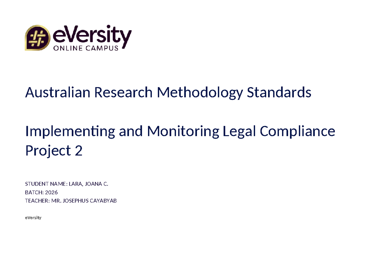 Project 2: Legal Compliance Case Study for Pace215 at eVersity - Studocu