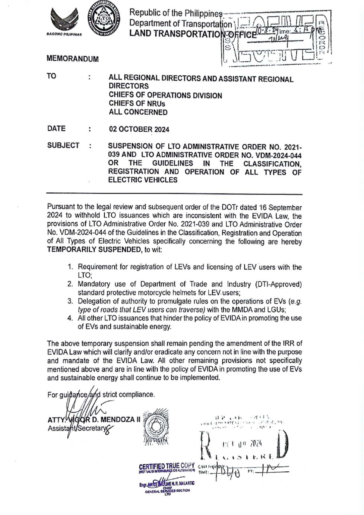 Memo-10022024 - Lto memo - Republic of the Philippines LTO Department ...