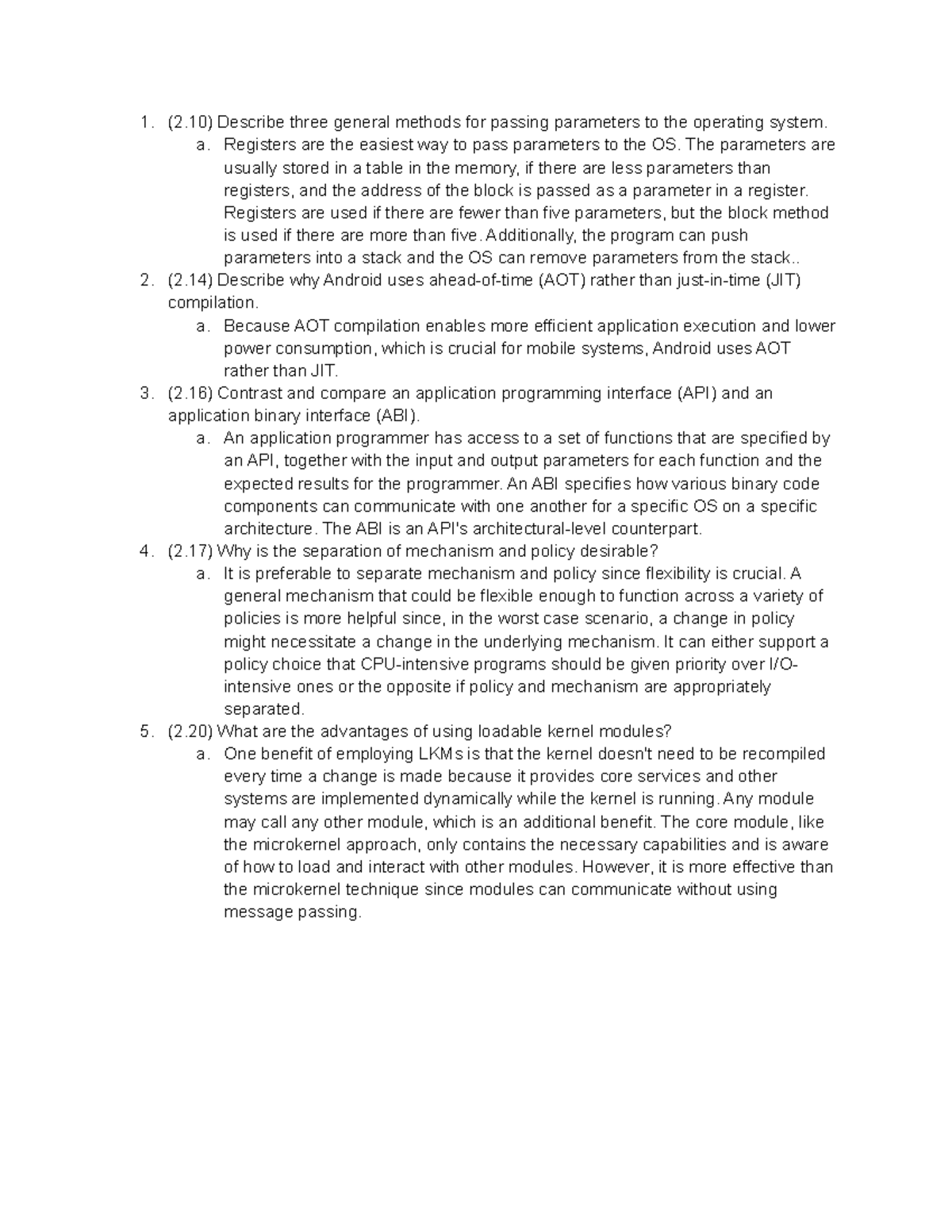 CS350 Chapter 2 - (2) Describe three general methods for passing parameters to the operating ...