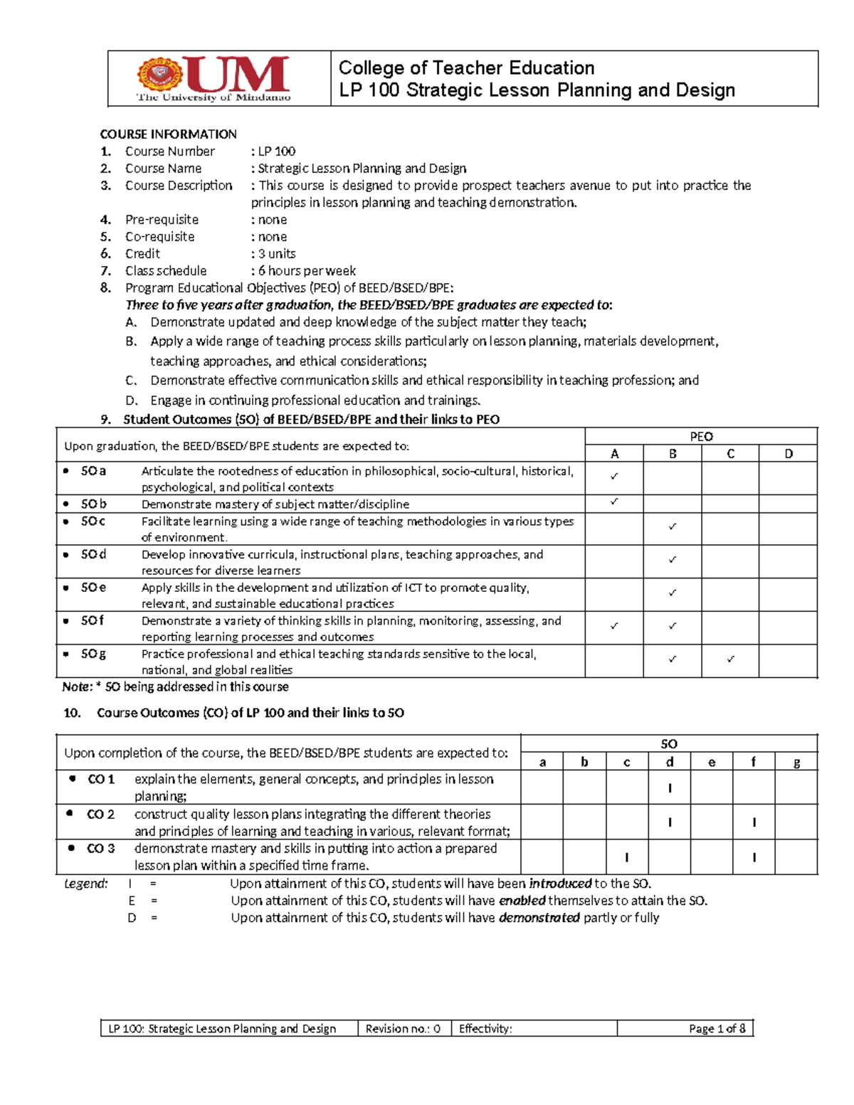 LP 100 Strategic Lesson Planning & Design: Course Overview ...