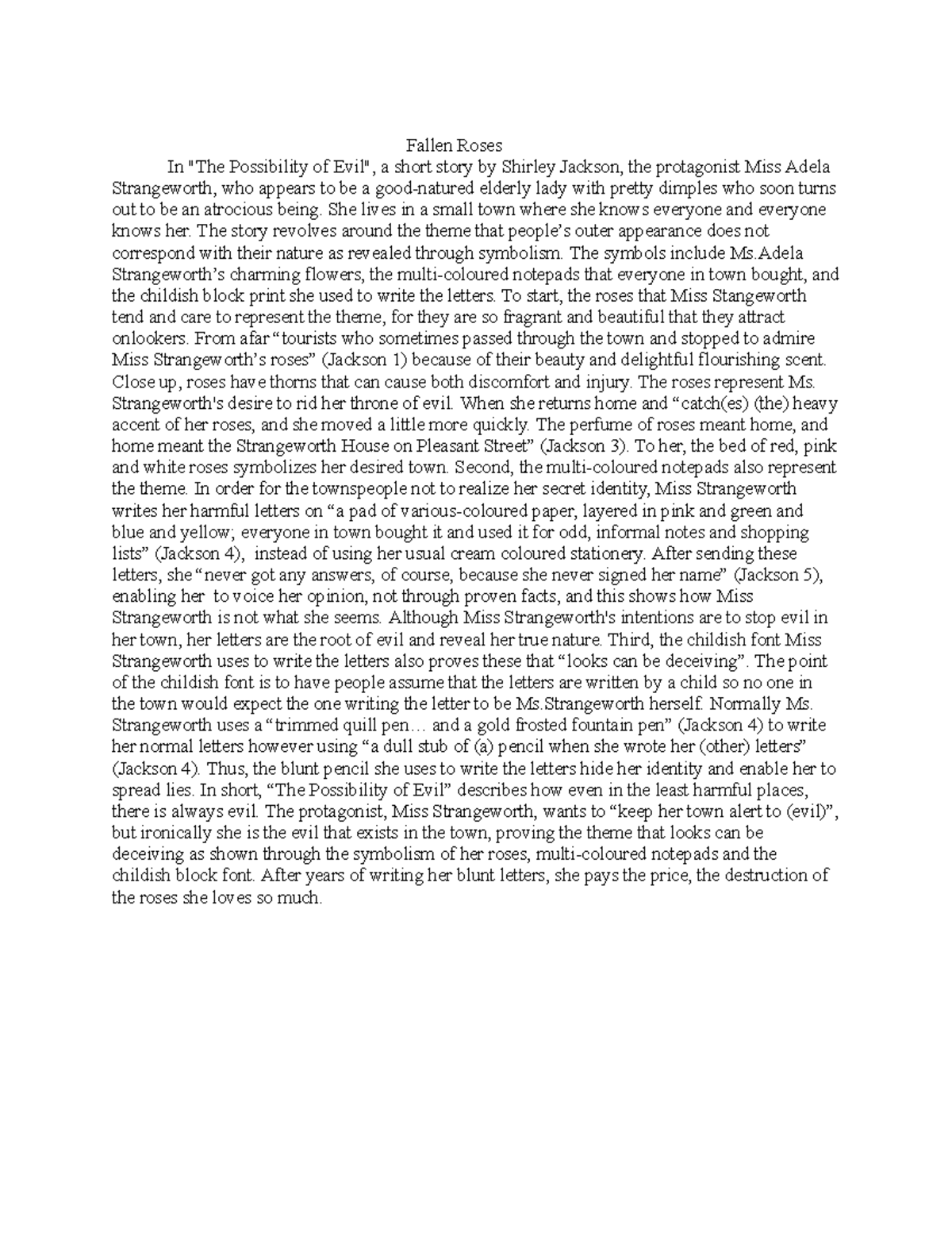 The Possibility of Evil: Analyzing Symbolism in Shirley Jackson's Story ...
