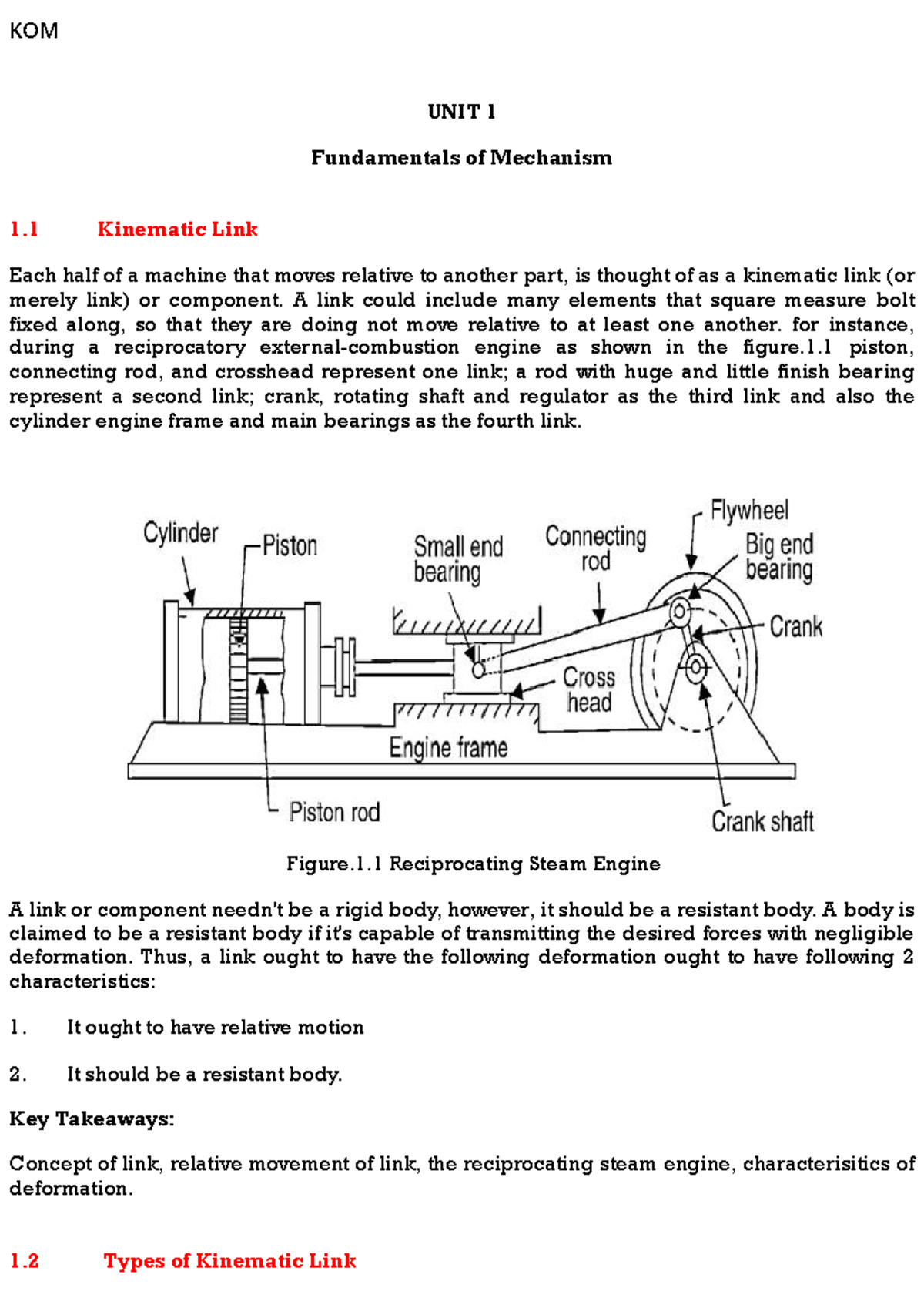 Unit 1: Fundamentals of Mechanism (ENG-303) - Kinematic Links and ...