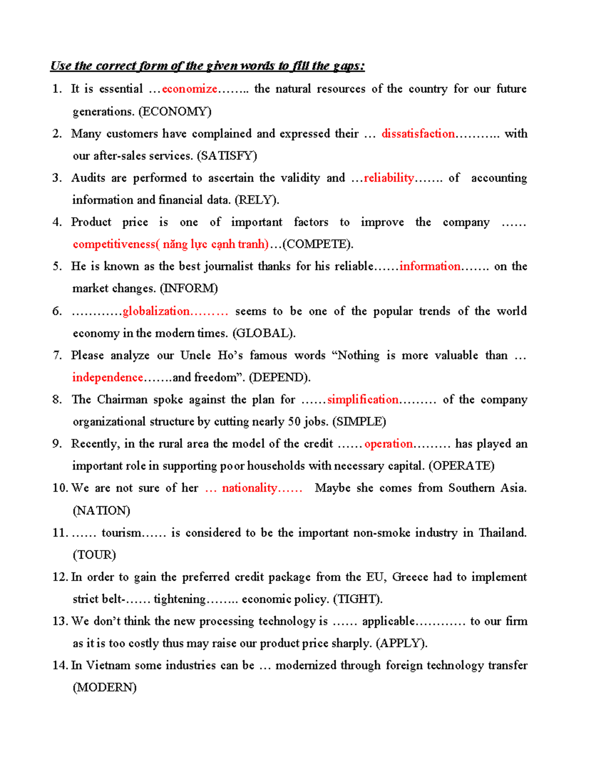 ECON 101: Vocabulary Gap Fill Exercise for Economic Terms - Studocu