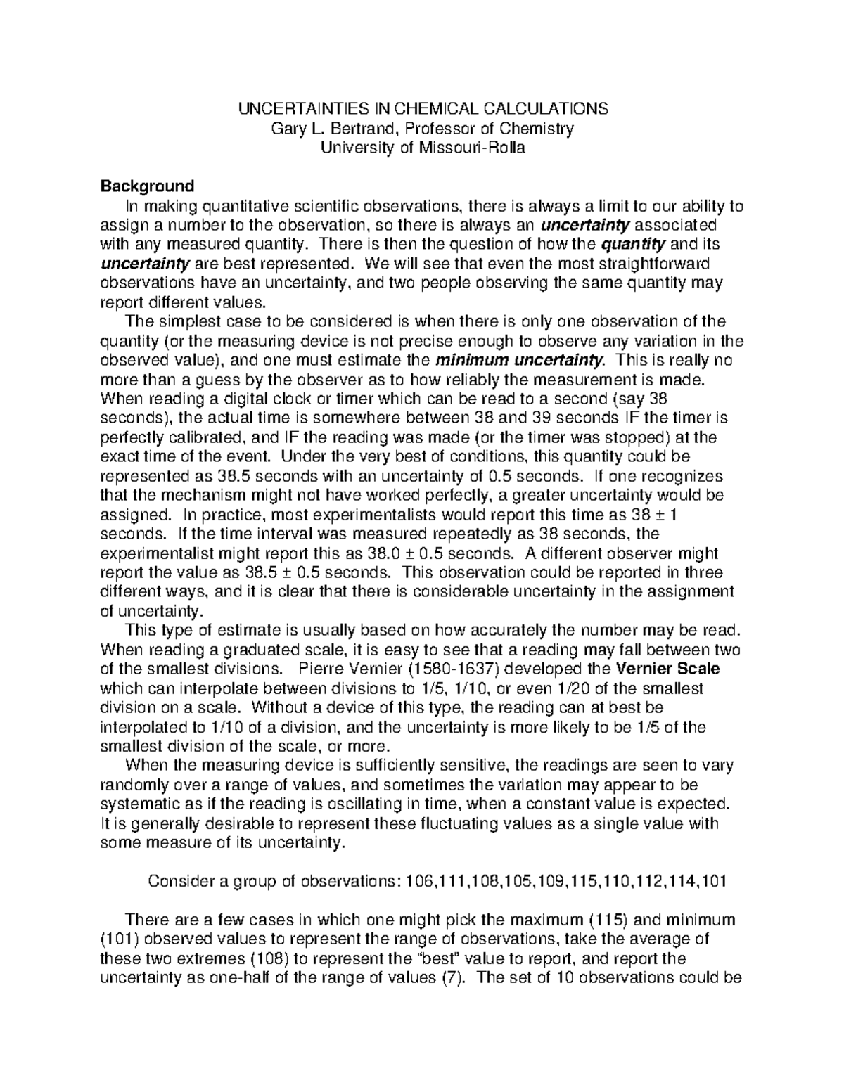 Uncertainty in Chemical Calculations: A Comprehensive Overview - Studocu