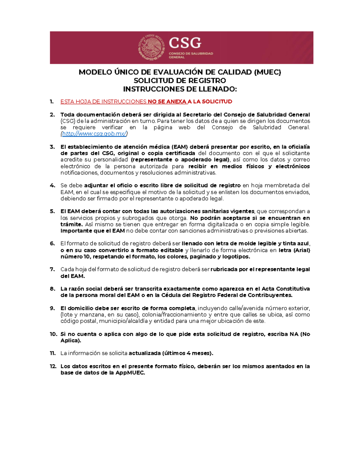 Solicitud de Registro del Modelo Único de Evaluación de Calidad (MUEC ...