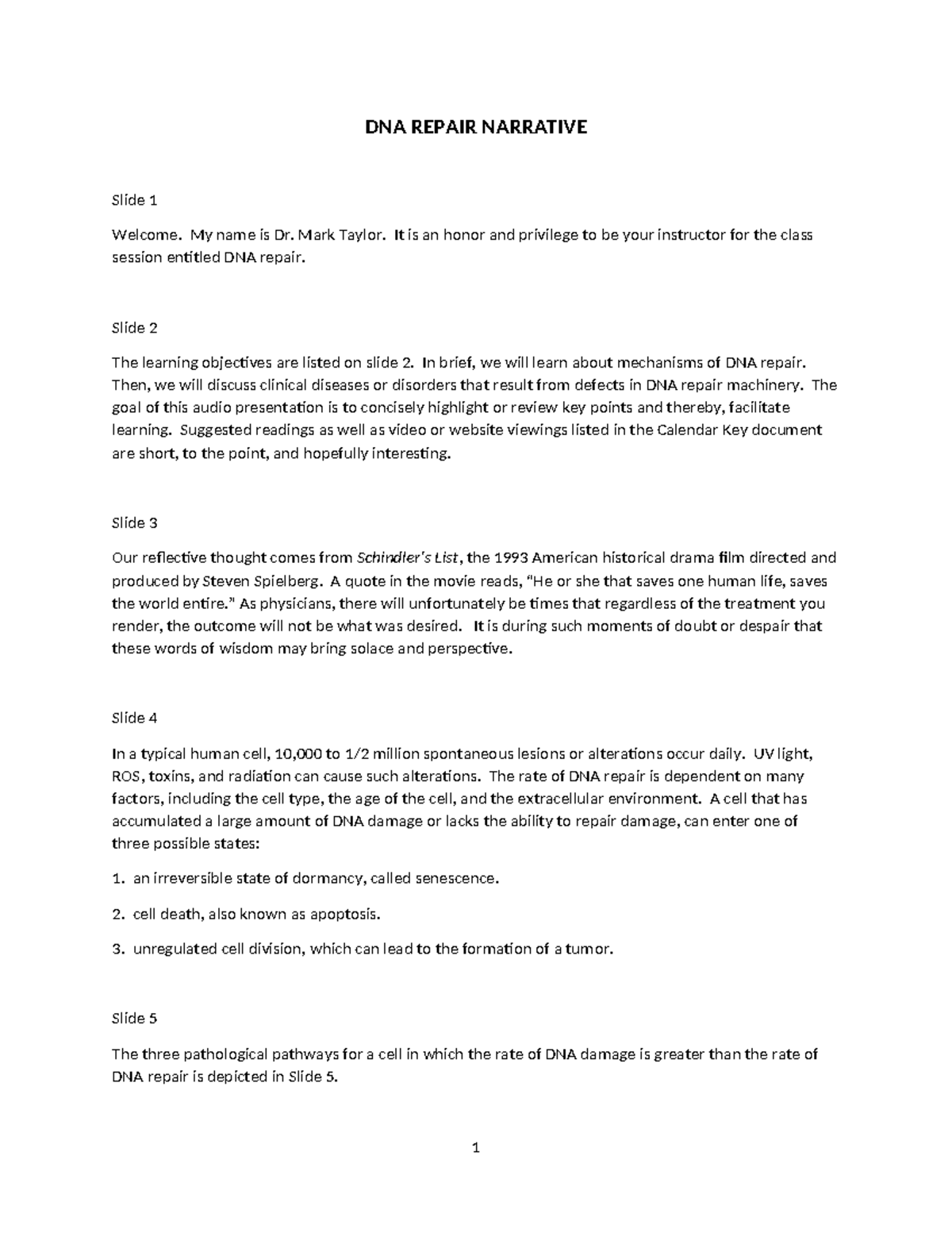 DNA Repair Mechanisms & Genetic Disorders - Lecture Notes (BIO 101 ...