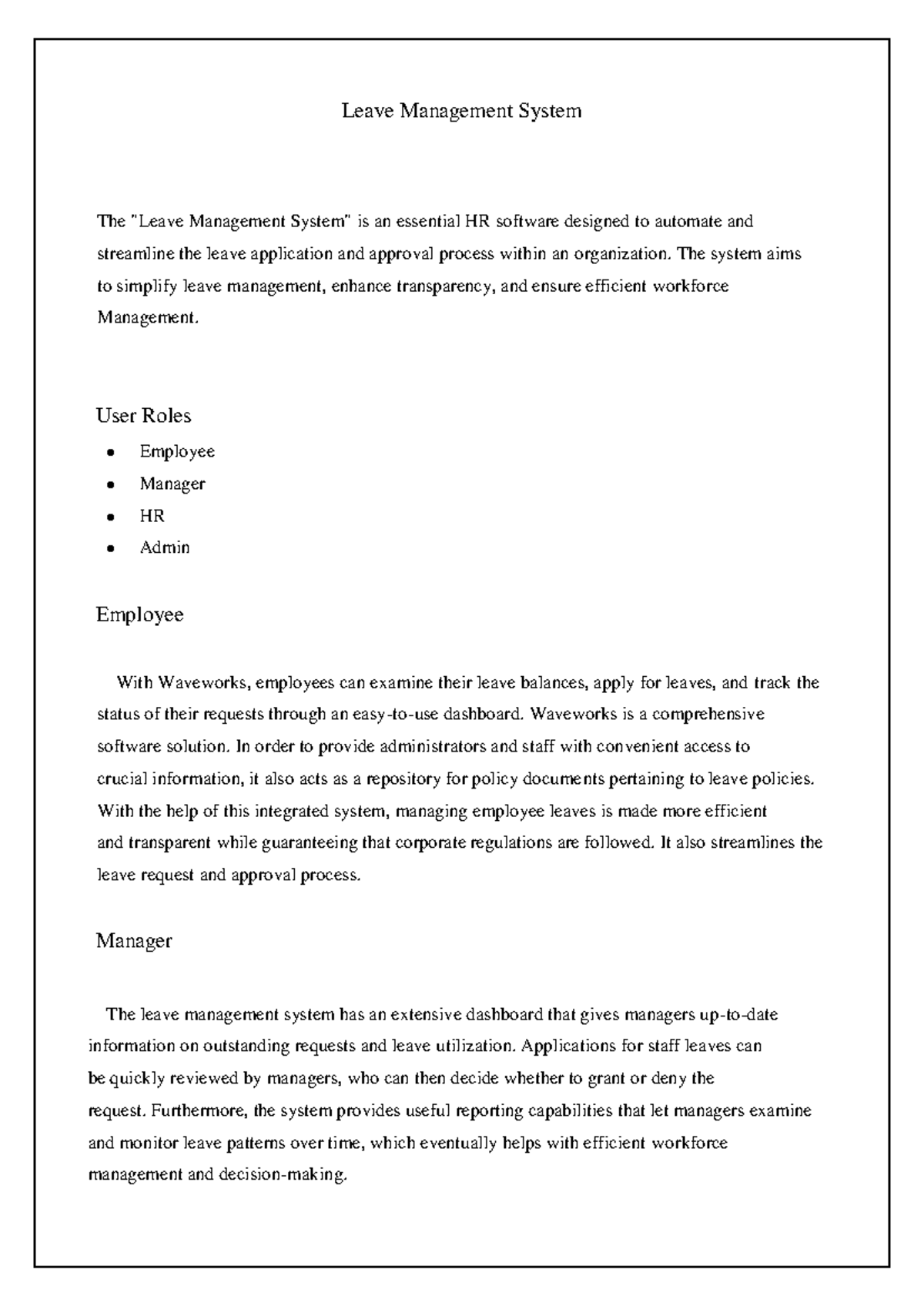 Leave Management System: Overview and User Roles Explained - Studocu