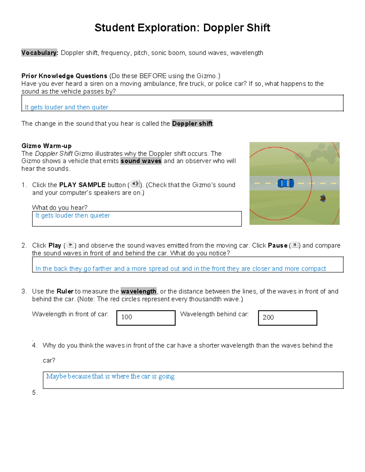 Doppler Shift Gizmo Exploration-1 - Student Exploration: Doppler Shift ...