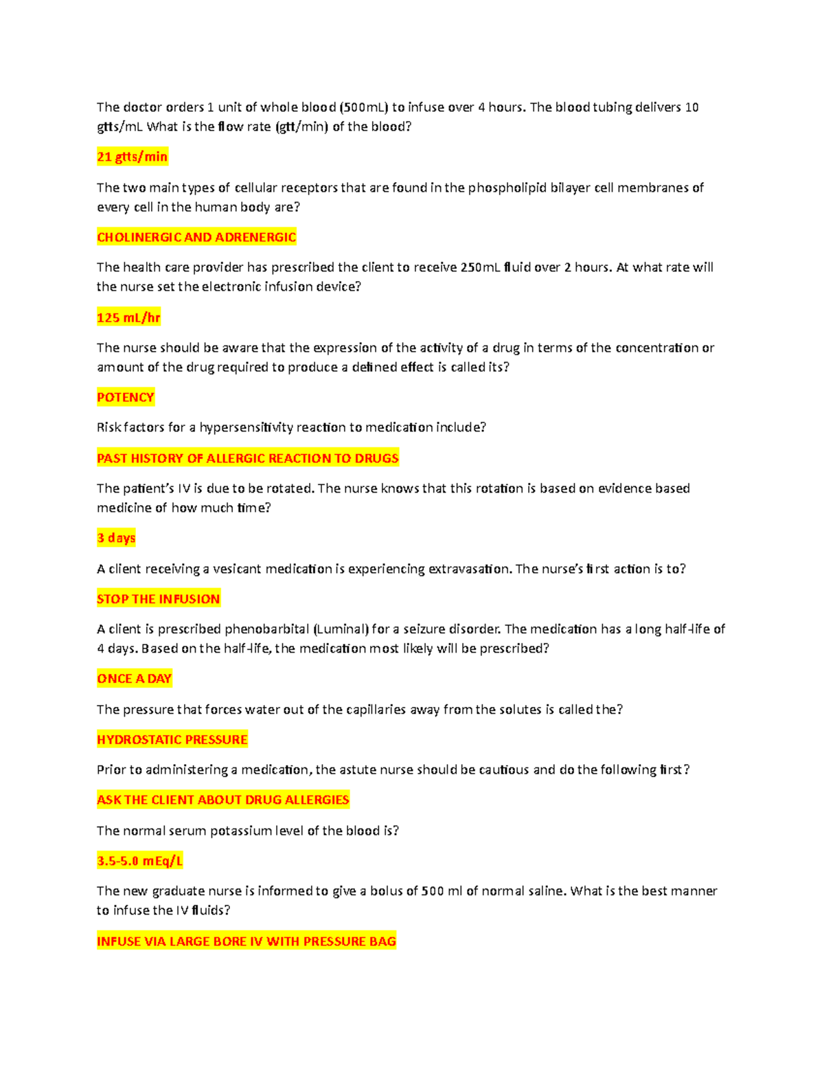 Intro to Pharm Exam Notes: Fluid Infusion & Drug Safety Insights - Studocu