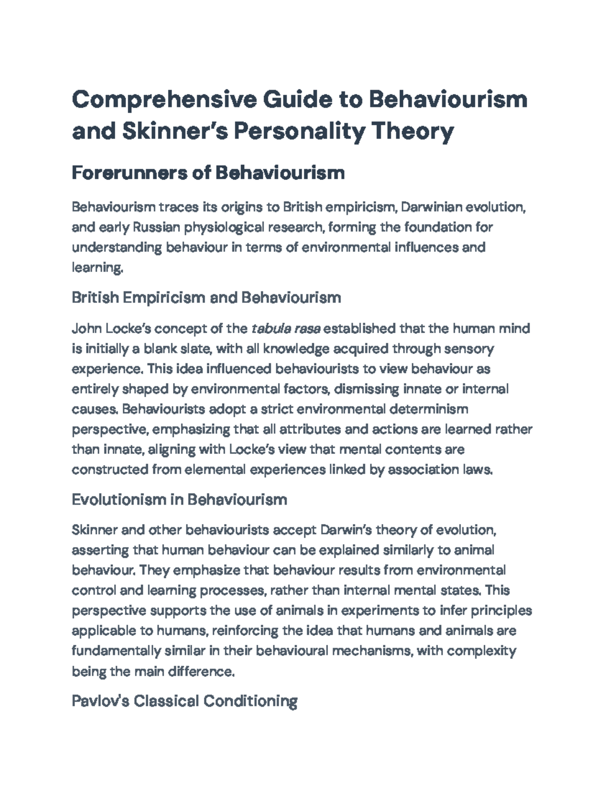 Comprehensive Overview of PSY 301: Skinner's Radical Behaviourism ...