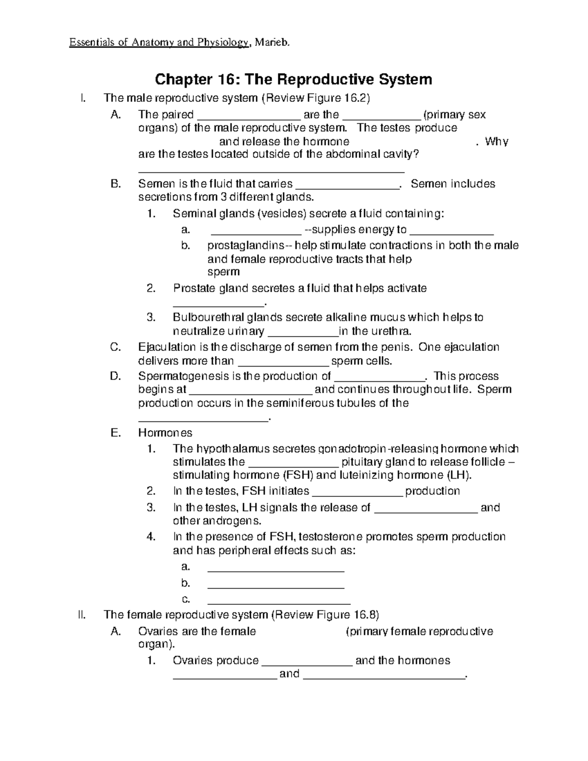 BIO 108 Chapter 16 Reproductive System Outline and Key Concepts - Studocu