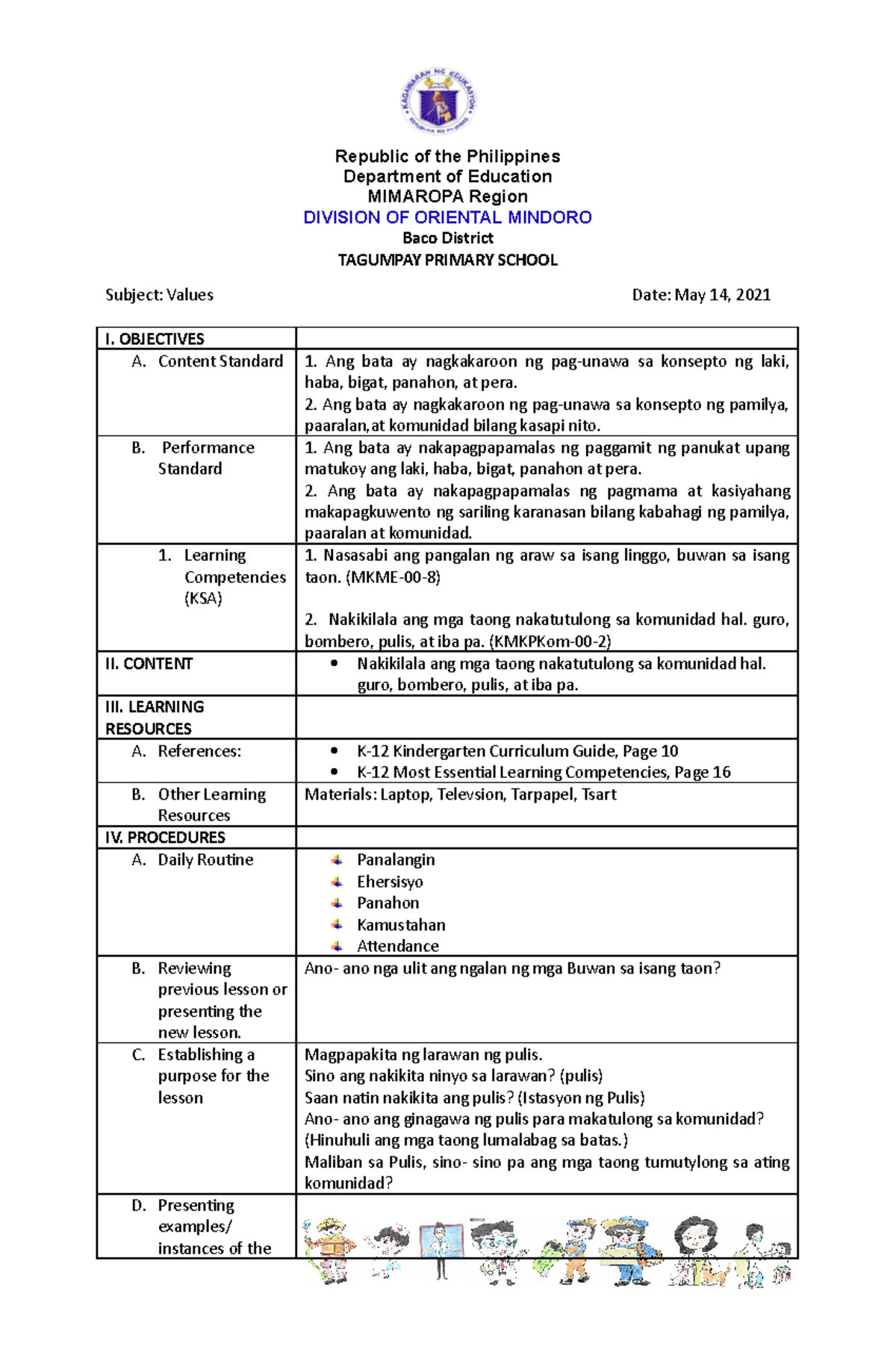 K-12 Values Lesson Plan: 2nd Cot Quarter Week 1 Activities - Studocu