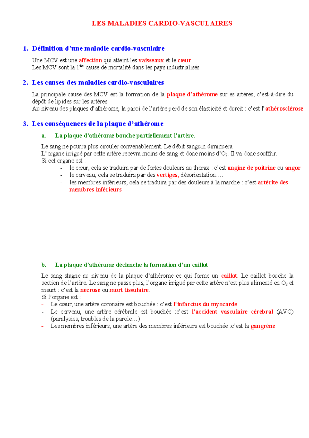 Maladies Cardio-Vasculaires : Causes, Conséquences et Prévention - Studocu