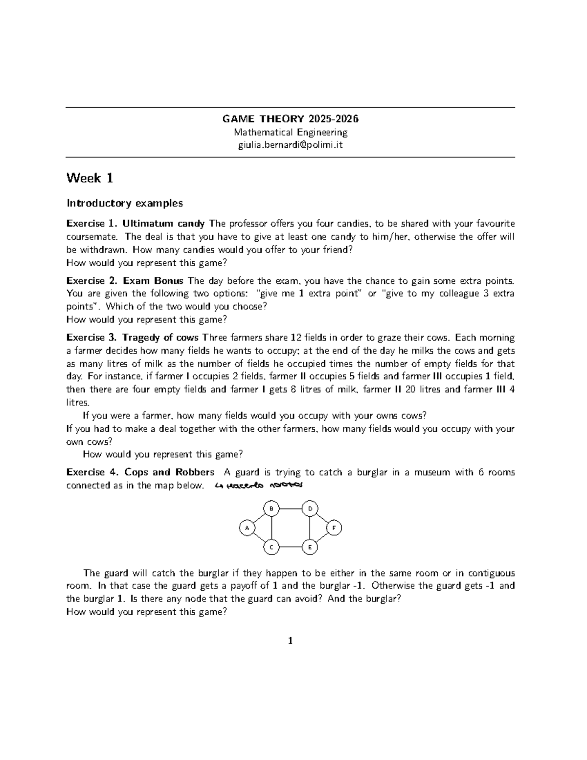 GAME THEORY Exercises 251012 & 233021: Week 1 Examples & Problems - Studocu