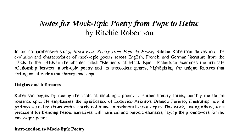 MOCK EPIC Study Guide - paper 1 - Notes for Mock-Epic Poetry from Pope ...