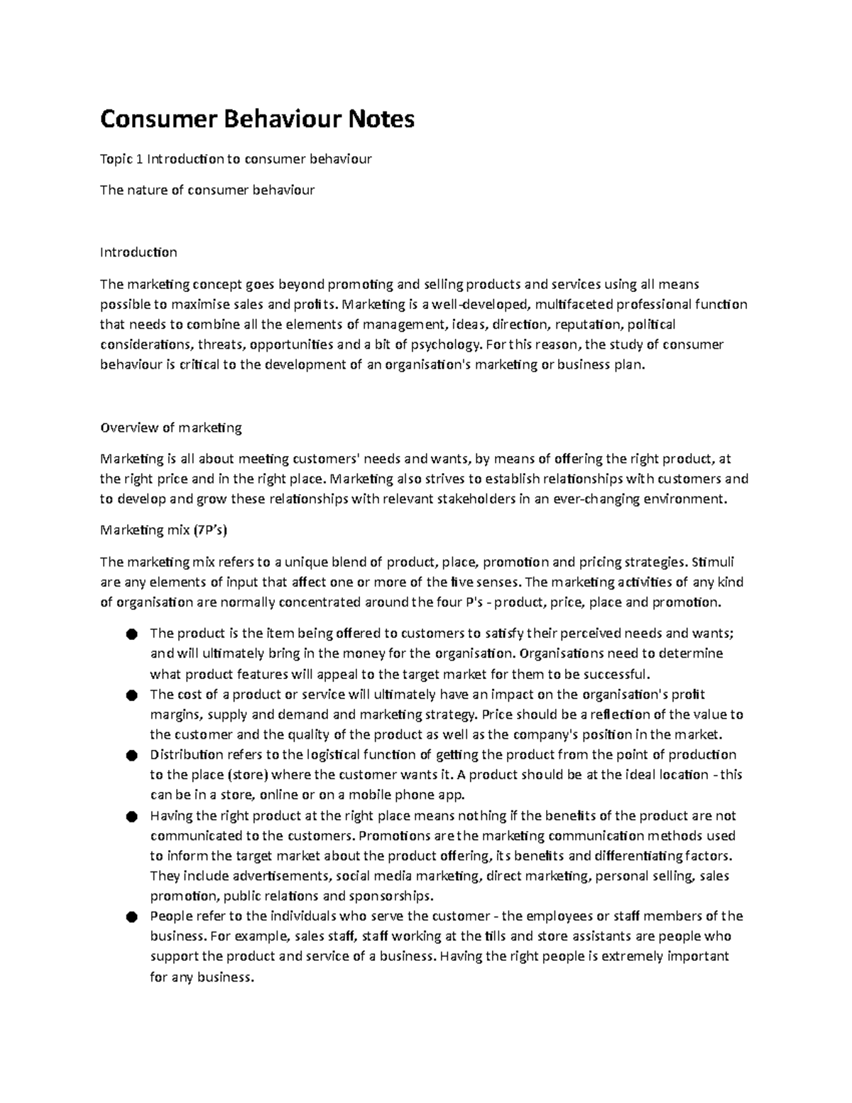 Consumer Behaviour Notes: Key Concepts and Insights - Studocu