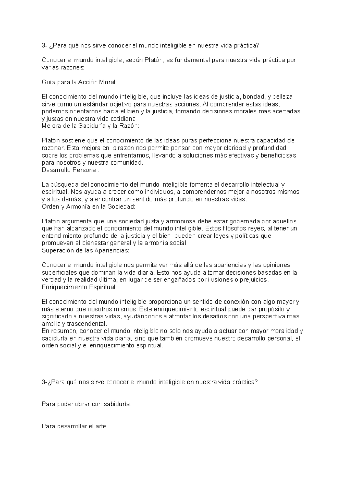 Filosofía Práctica 1: La Importancia del Mundo Inteligible en la Vida ...