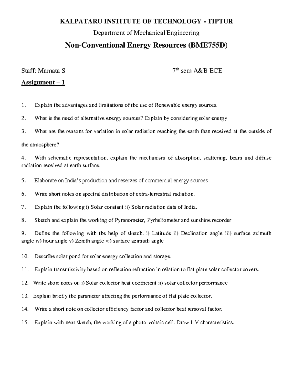 BME755D 7th Sem ECE Assignment: Renewable Energy Insights - Studocu