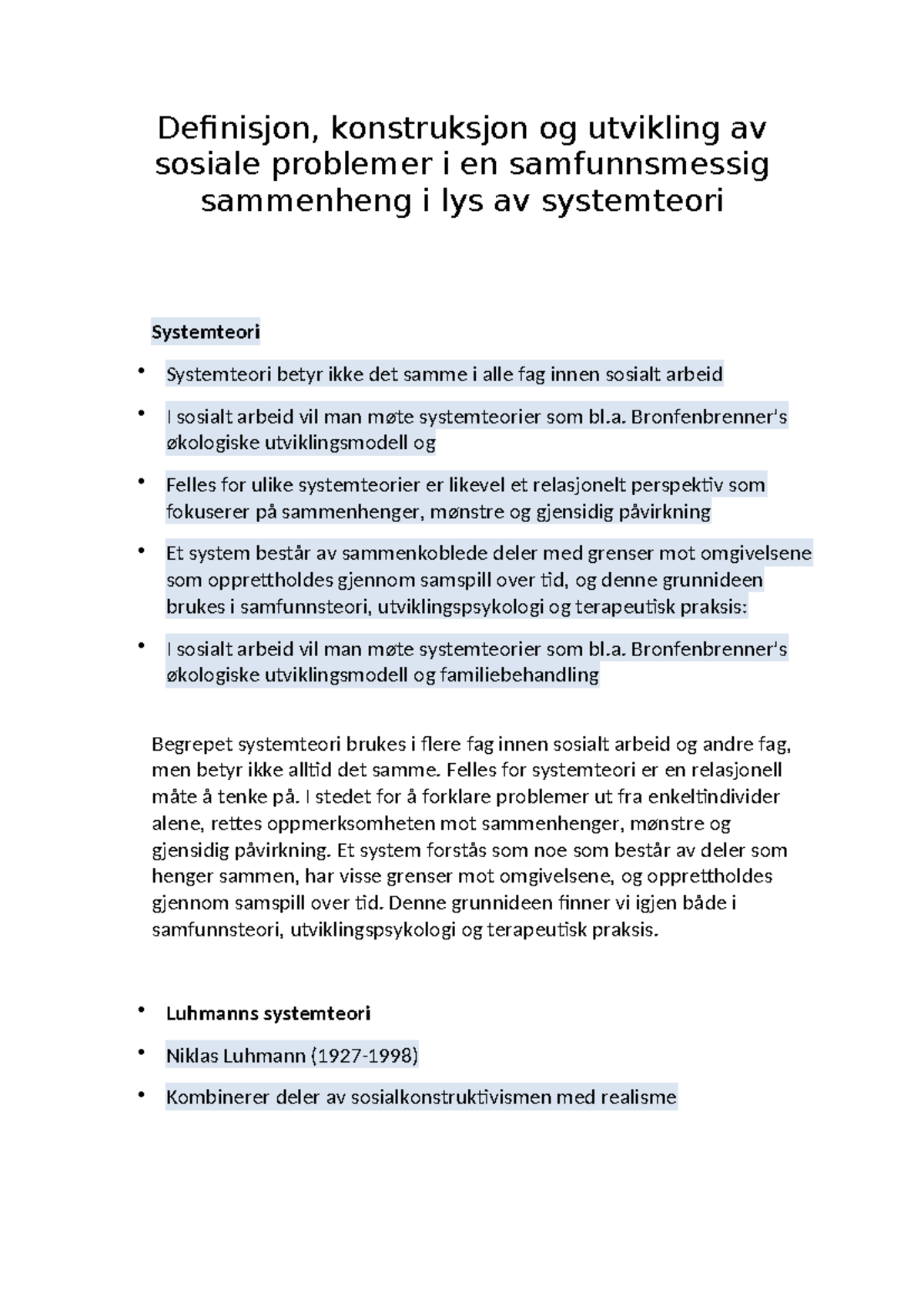 Systemteori i Sosialt Arbeid: Definisjon og Utvikling av Sosiale ...