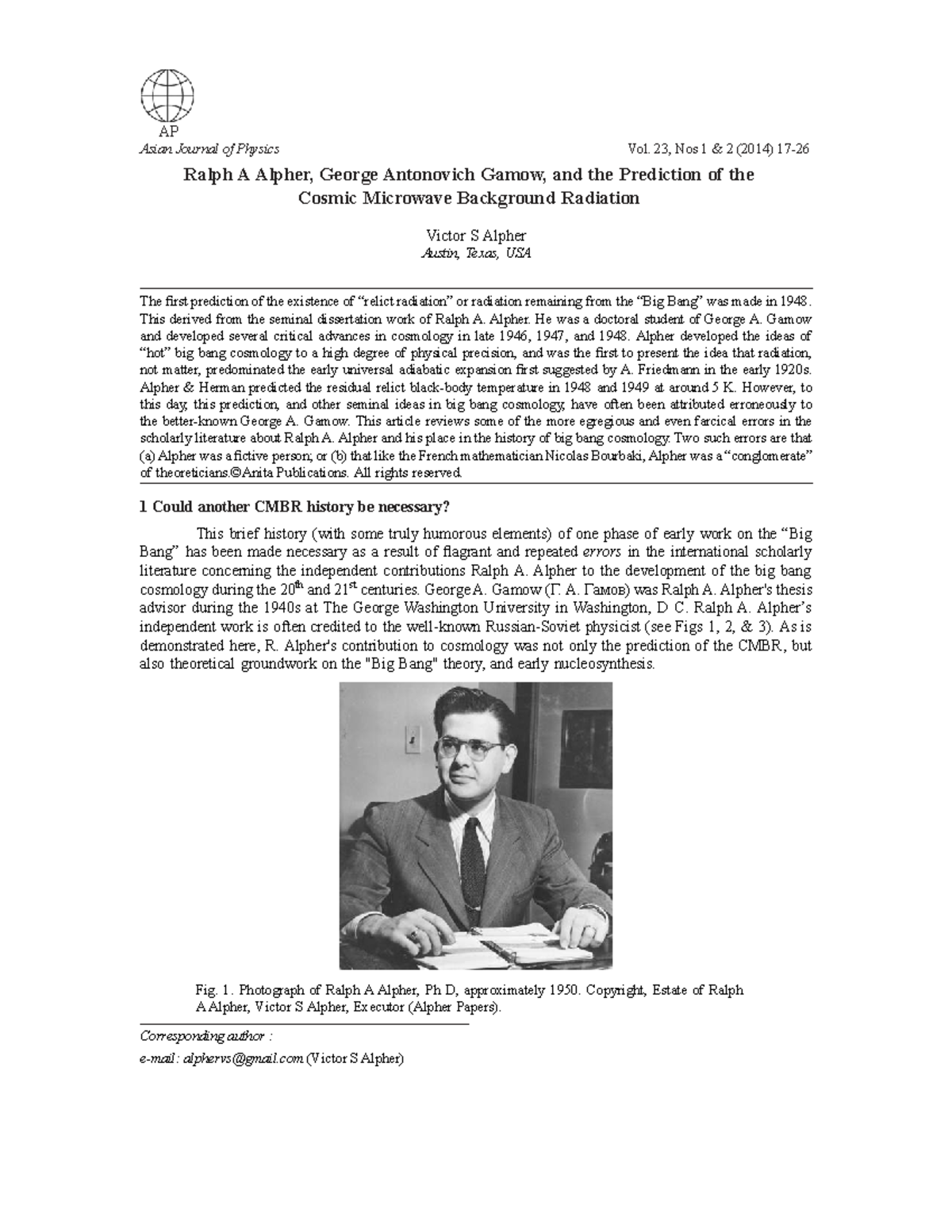AP 1411: Ralph Alpher, Gamow, and the Cosmic Microwave Background - Studocu