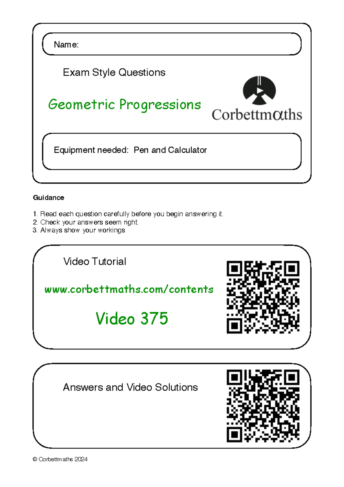 Geometric Progressions Exam Style Questions (Course Code: GP101) - Studocu