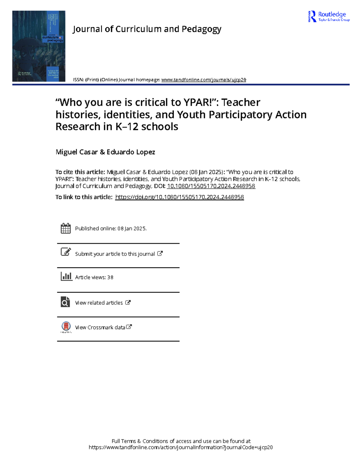 Youth Participatory Action Research: Teacher Identities in K-12 ...