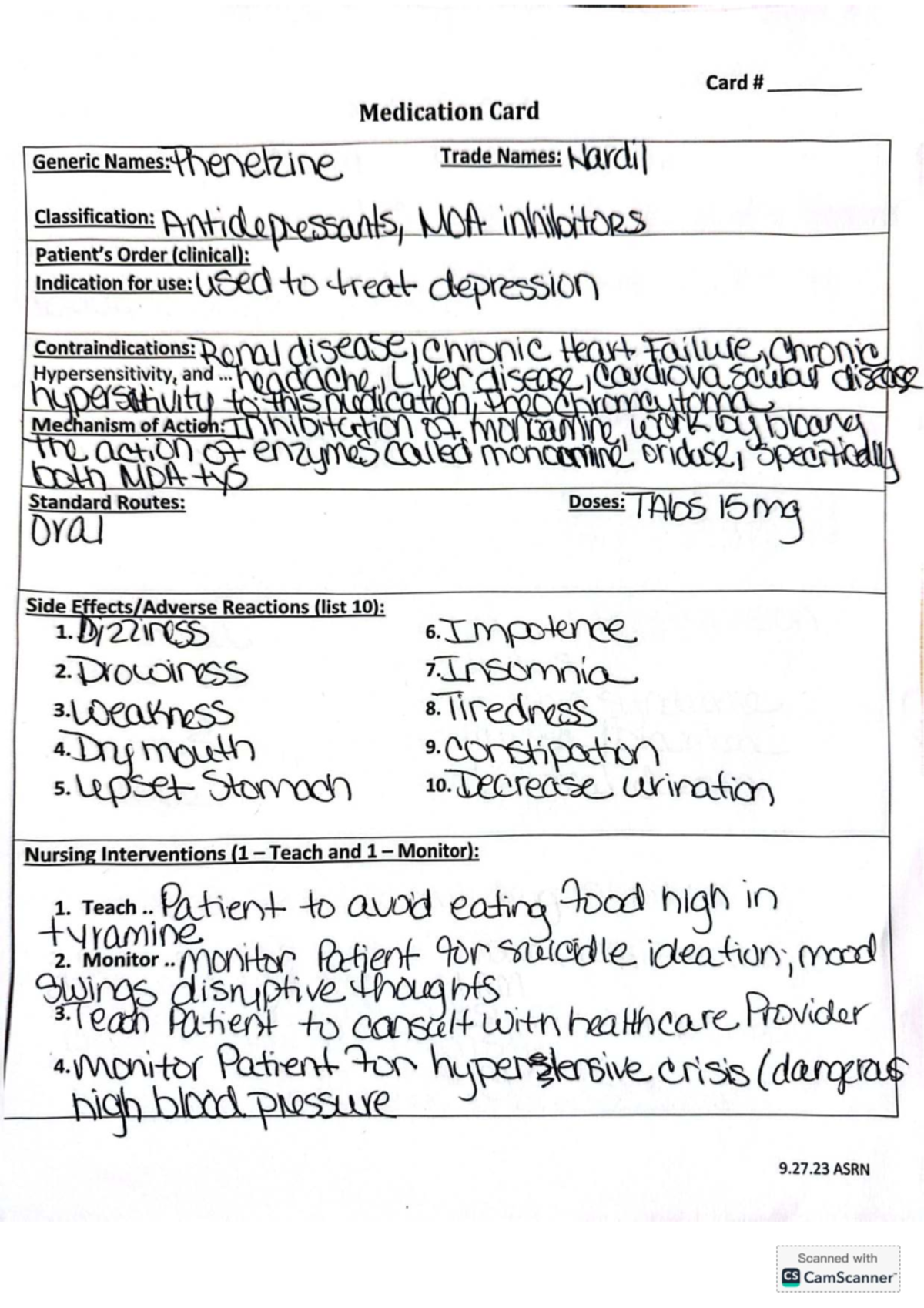 Nardil Medication Card: Generic & Trade Names, Uses, and Side Effects ...