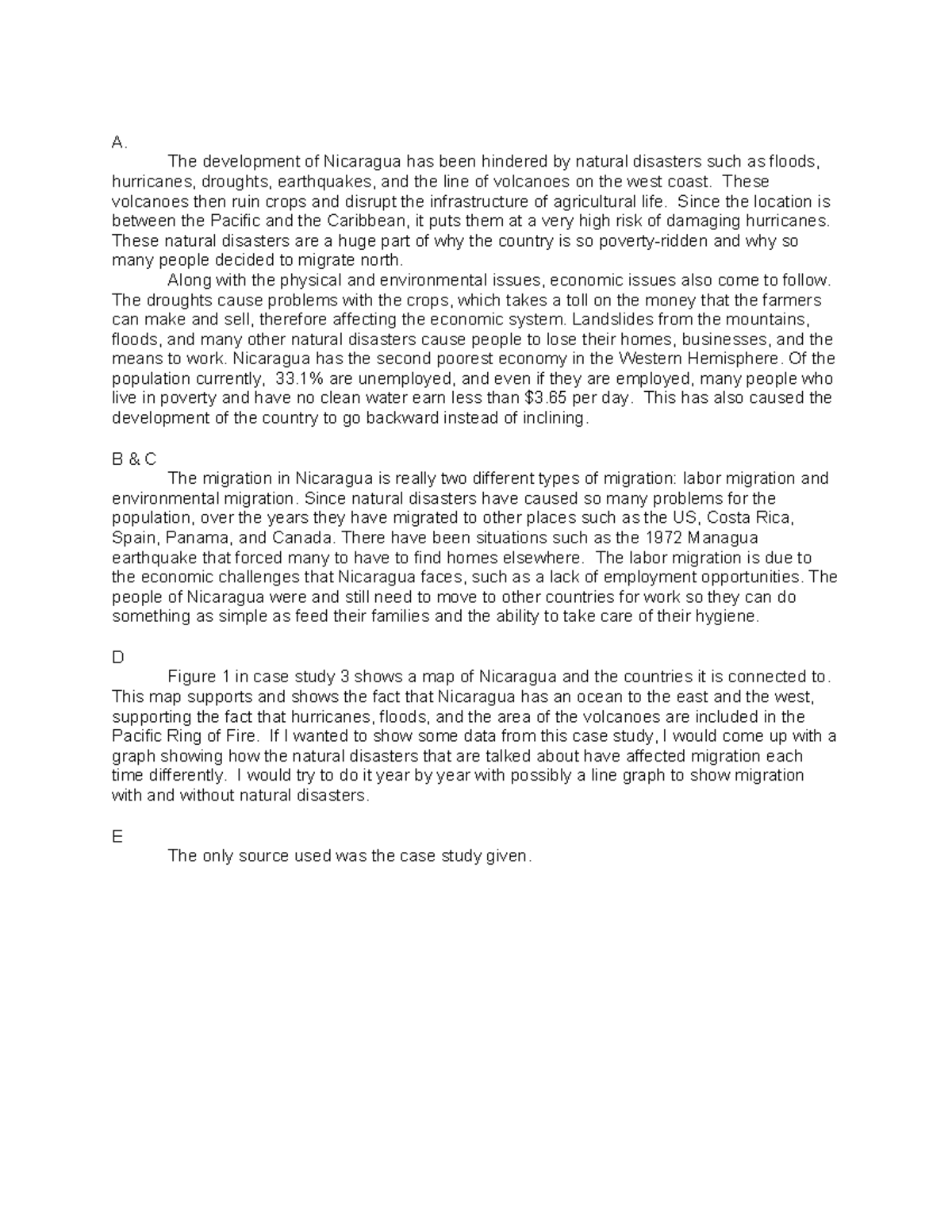 Task 1 D199 - Impact of Natural Disasters on Nicaraguan Migration - Studocu