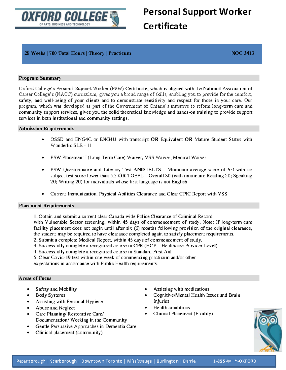 NACC PSW Course Outline: Personal Support Worker Certificate Program ...