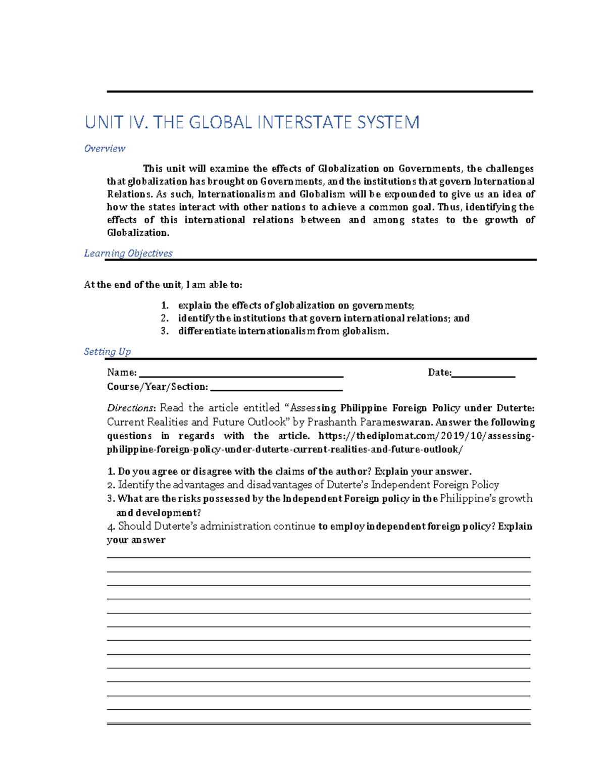 NEUST Module 4: Globalization and International Relations Insights ...