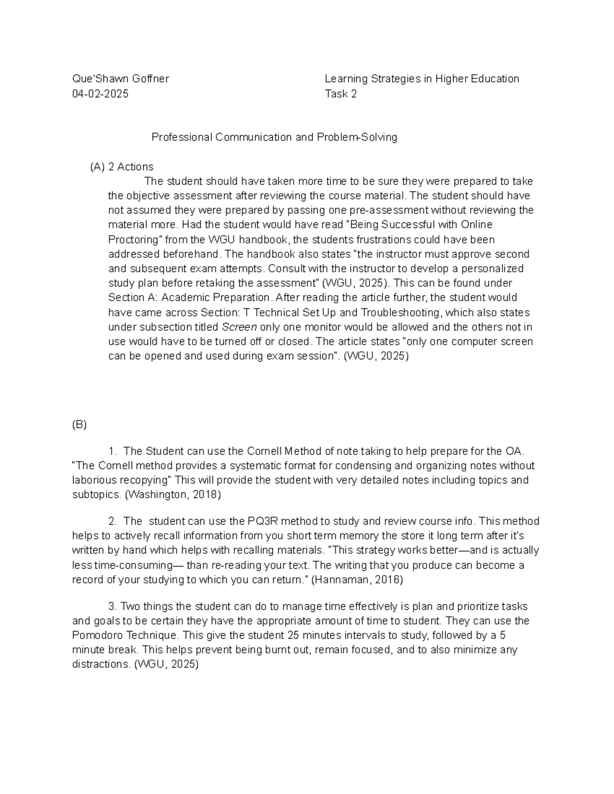 Strategies for Success in WGU Learning Strategies Task 2 - Studocu