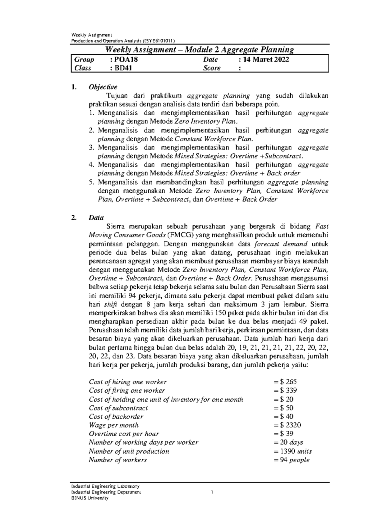 Modul 2: Aggregate Planning in Production & Operations (ISYE6101011) - Studocu