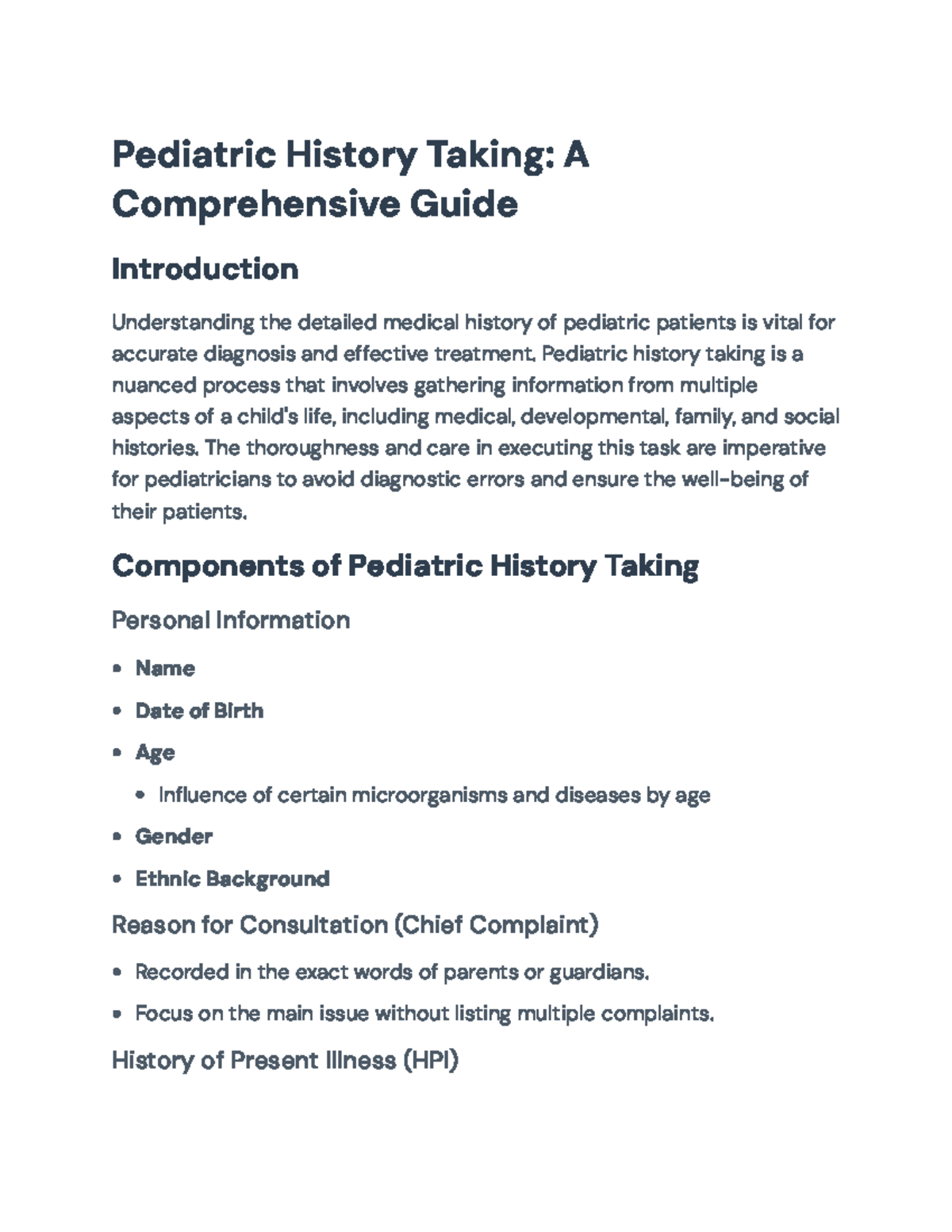 Pediatric History Taking: A Comprehensive Guide (Course Code: N/A ...