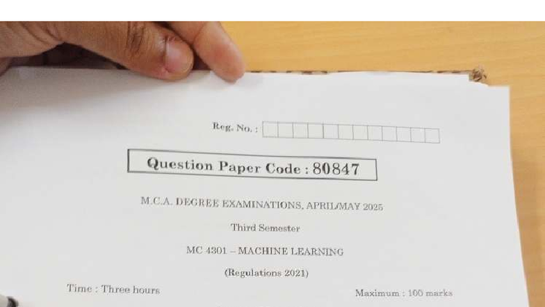 MC 4301 MACHINE LEARNING - Question Paper for 2023 Exams - Studocu