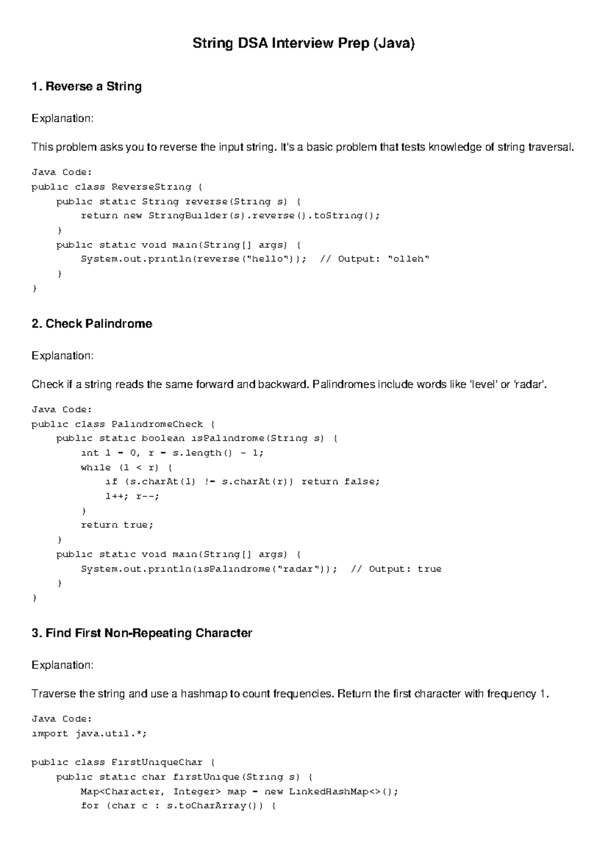 String DSA Interview Guide (Java): String Reversal & Palindrome - Studocu