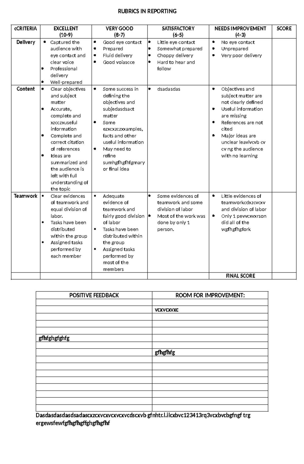5 Rubric for Reporting Criteria Evaluation - Studocu