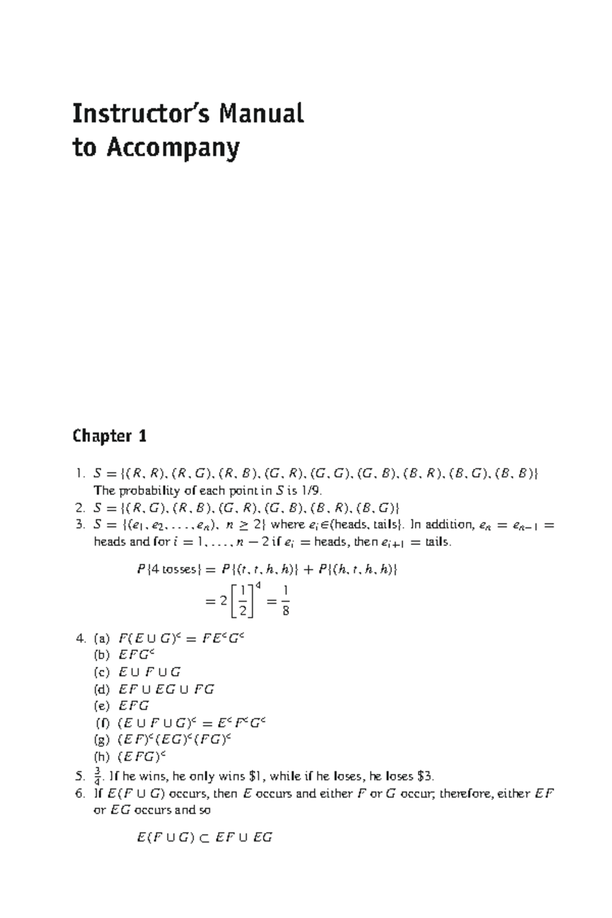 Ross th Edition Solution - Instructor’s Manual to Accompany Chapter 1 1 ...