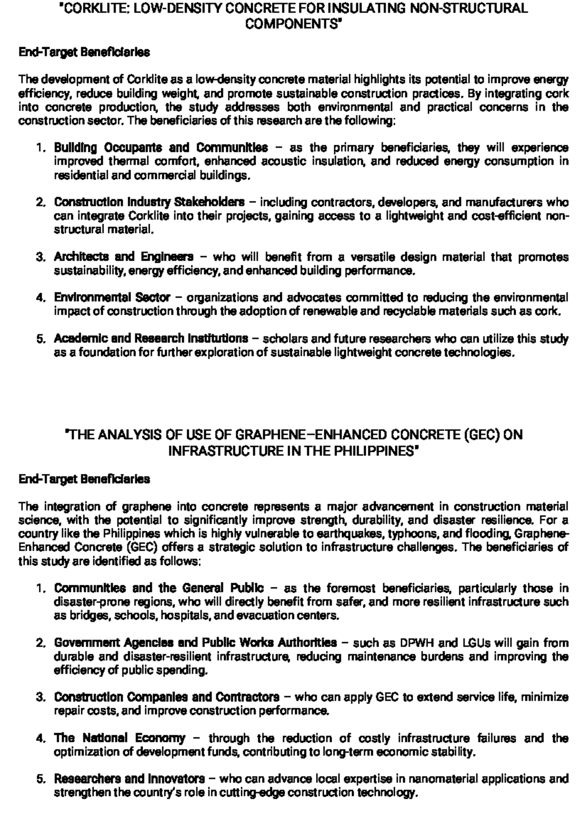 Thesis on End-Target Beneficiaries of Corklite & GEC in Construction ...