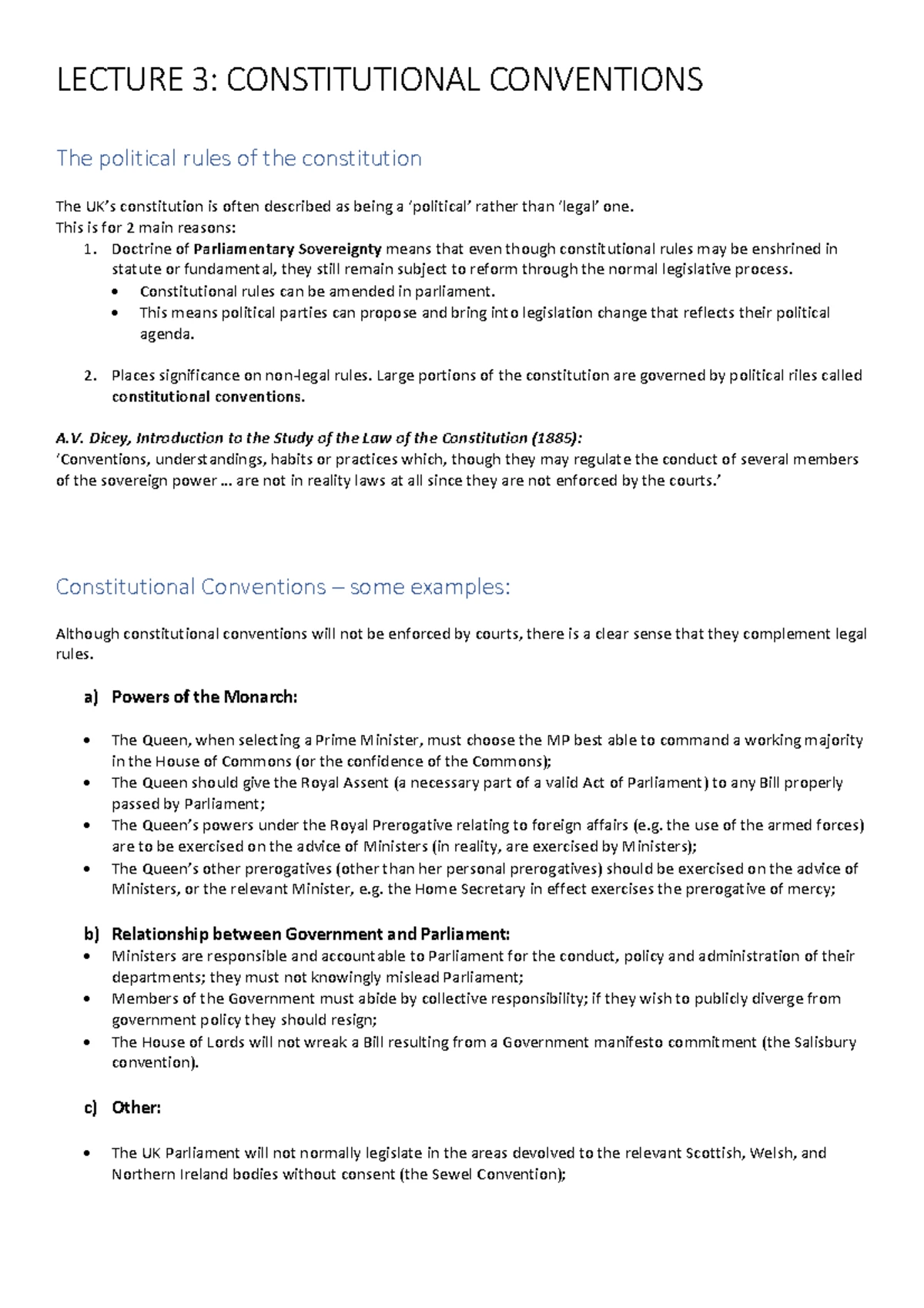 Lecture 3 - Conventions - UK CONSTITUTIONAL LAW 2021-2022: PART I ...