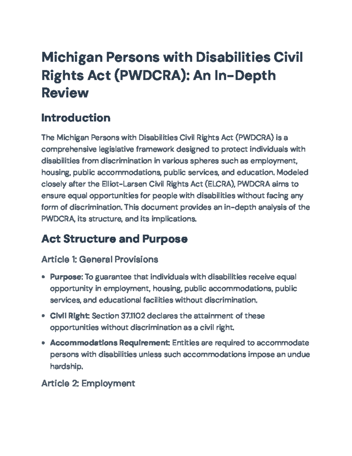 Michigan Persons with Disabilities Civil Rights Act (PWDCRA) Overview ...