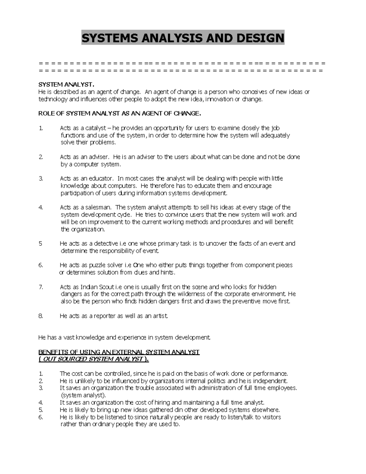 SAD Notes - Health records and information - SYSTEMS ANALYSIS AND ...