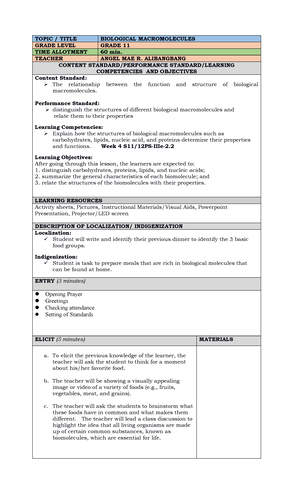 Digestive System Lesson Plan ELEM - Lesson Plan (LP) DLP No.:1 Learning ...