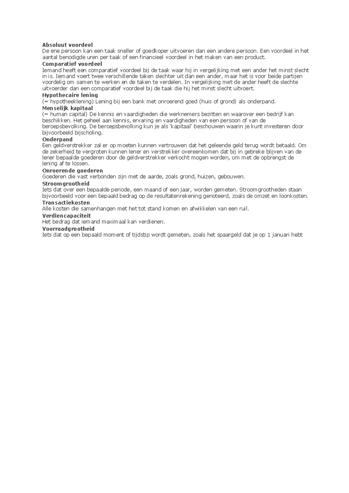 Begrippen - Eco 101: Absoluut & Comparatief Voordeel en Meer - Studeersnel