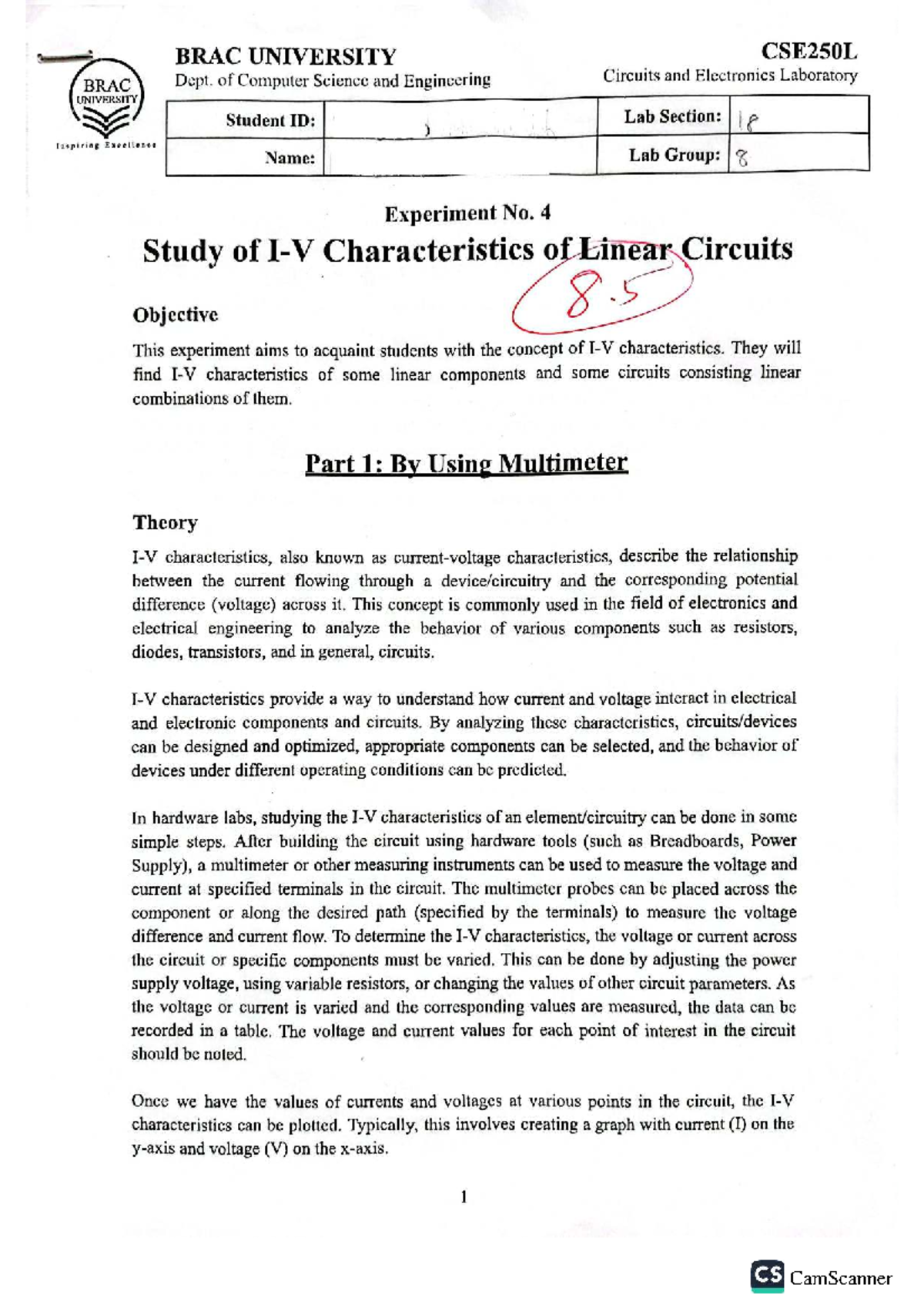 Brac University CSE250L Circuits & Electronics Lab Report - Experiment 4 - Studocu