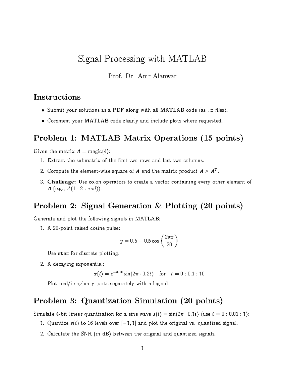SP HW1: MATLAB Signal Processing Exercise Sheet 2 - Studocu