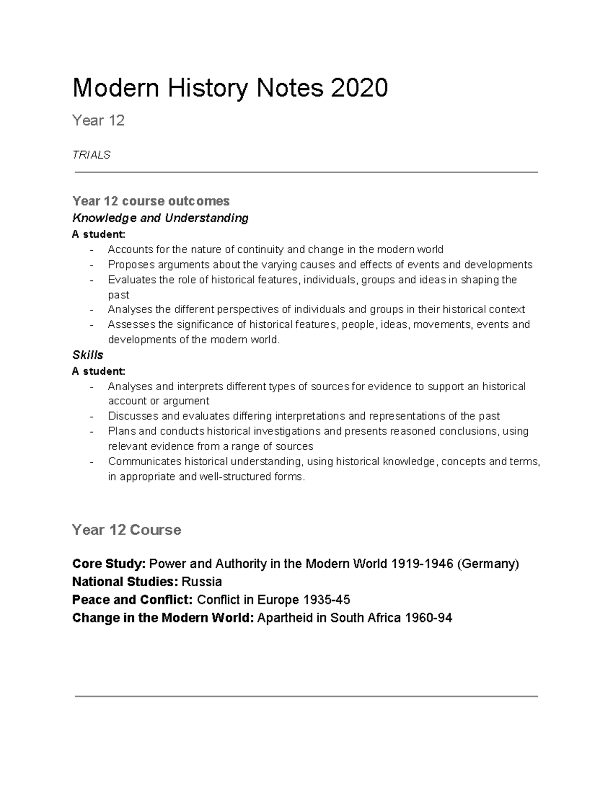 Modern History Notes: Year 12 Trials - Authority in the Modern World ...