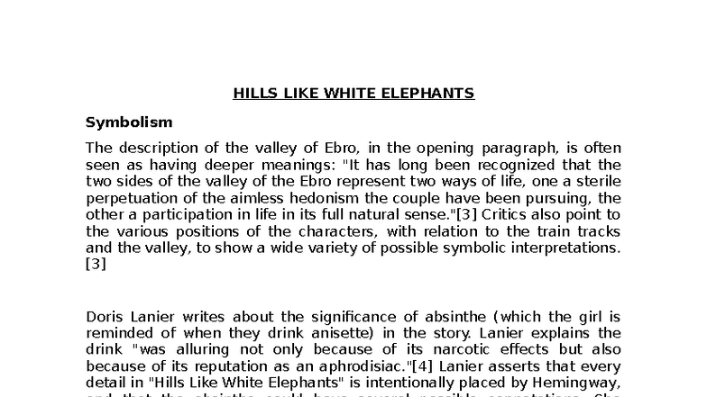 HUM 101: Analyzing Symbolism in "Hills Like White Elephants" - Studocu