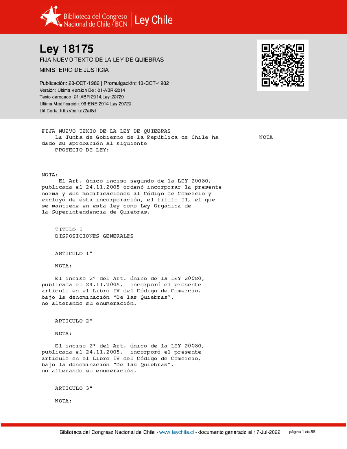 LEY-18175 28-OCT-1982 - Ley 18175 FIJA NUEVO TEXTO DE LA LEY DE ...